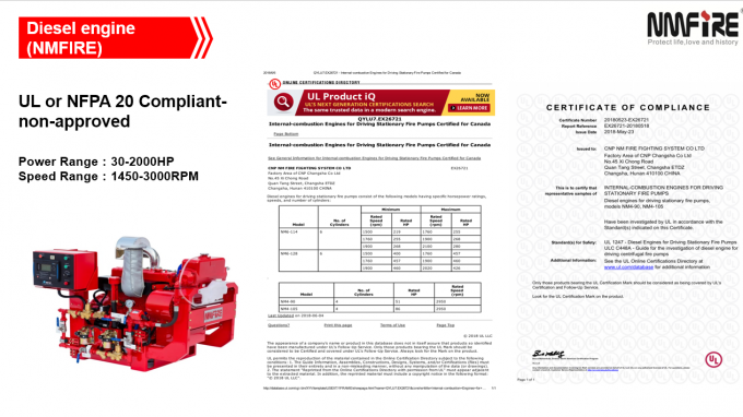 500 GPM 195m NM Diesel Engine Driven Fire Pump UL FM NFPA 20 SS304 Impeller